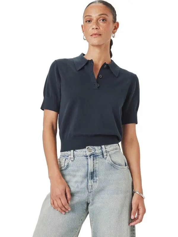 Splendid Christa Polo Short Sleeve Sweater - Mood Indigo