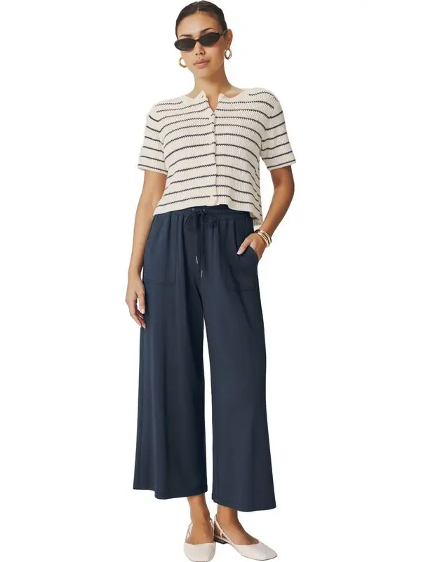 Splendid Delilah Striped Short Sleeve Cardigan - Shell/mood Indigo