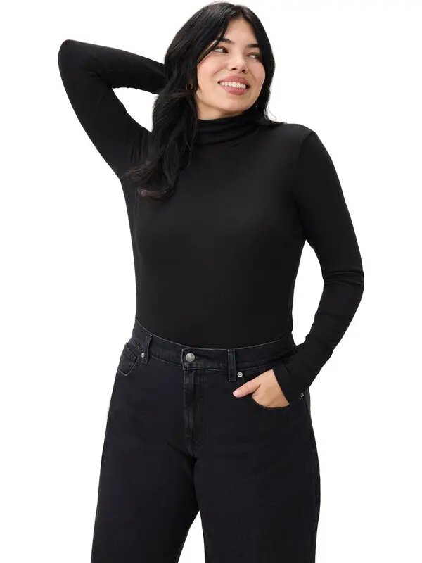 Splendid Classic Ribbed Turtleneck Long Sleeve Top - White