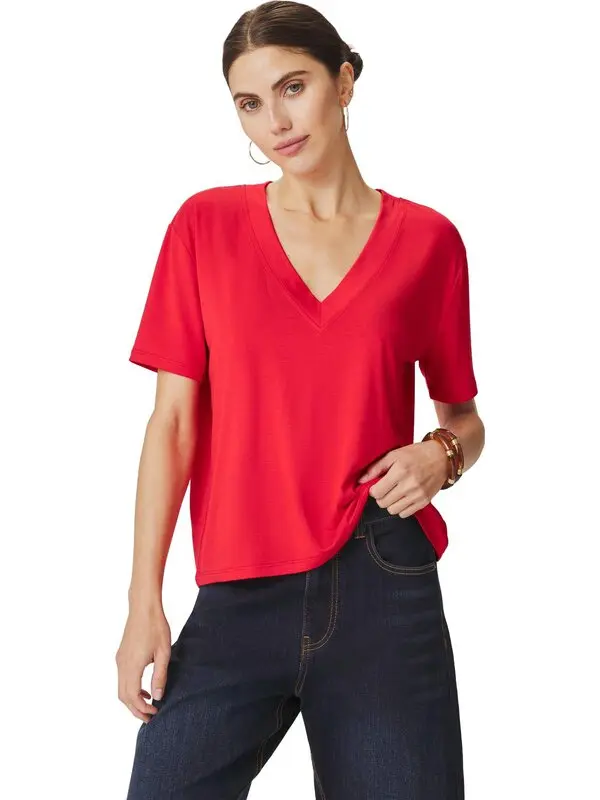 Splendid Kacey Bamboo Blend V-neck Tee - White