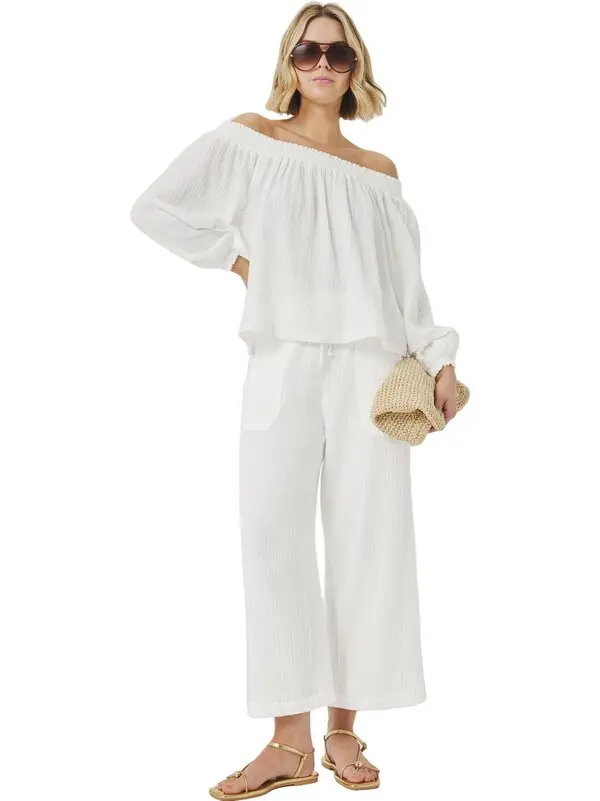 Splendid Ava Gauze Wide Leg Cropped Pants - Optic White