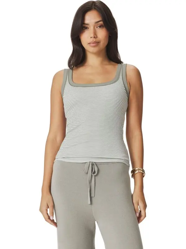 Splendid Josie Striped Square Neck Tank - Eucalyptus/white