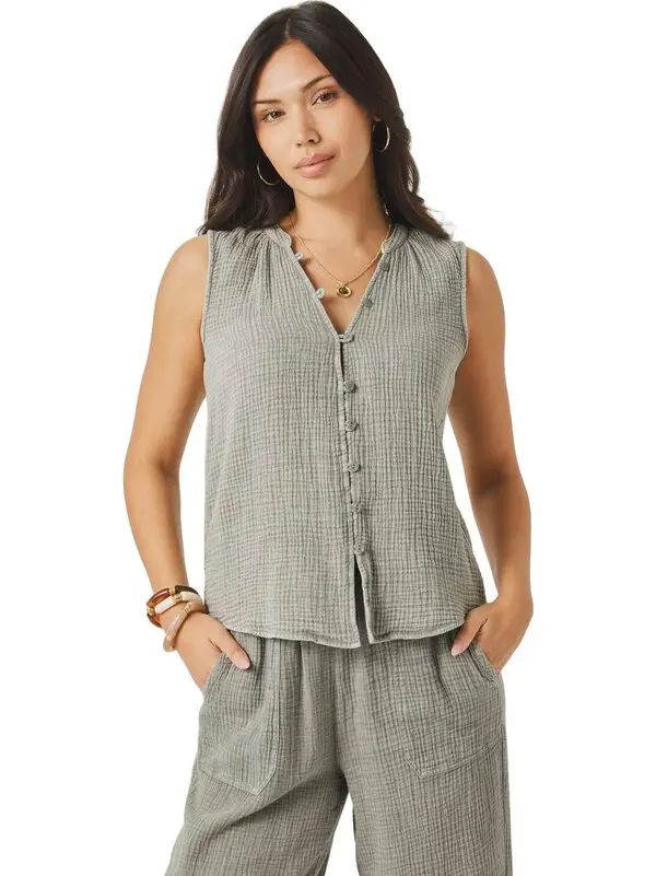 Splendid Ava Gauze Button Tank - Navy