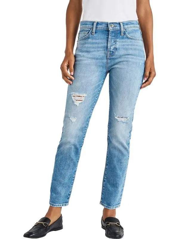 Splendid Mid-rise Cropped Jeans With Distress Details - Distressed Medium Wash