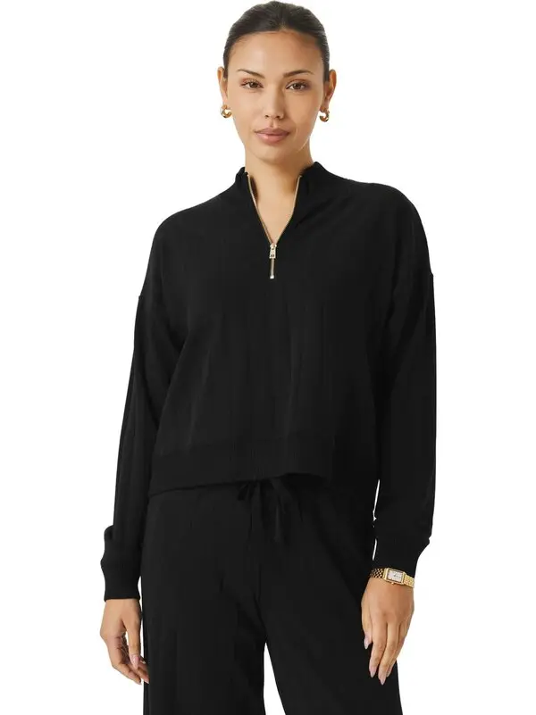 Splendid X @cellajaneblog Wide Rib Quarter Zip - Black