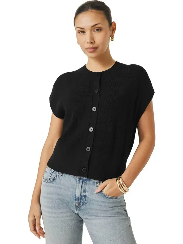 Splendid X @cellajaneblog Sleeveless Ribbed Knit Cardigan - Black