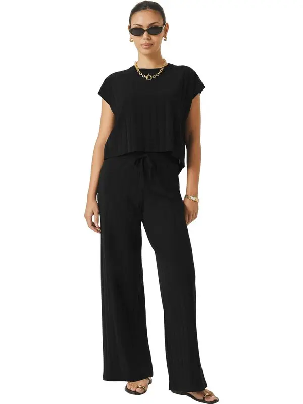 Splendid X @cellajaneblog Wide Rib Knit Flare Pants - Black