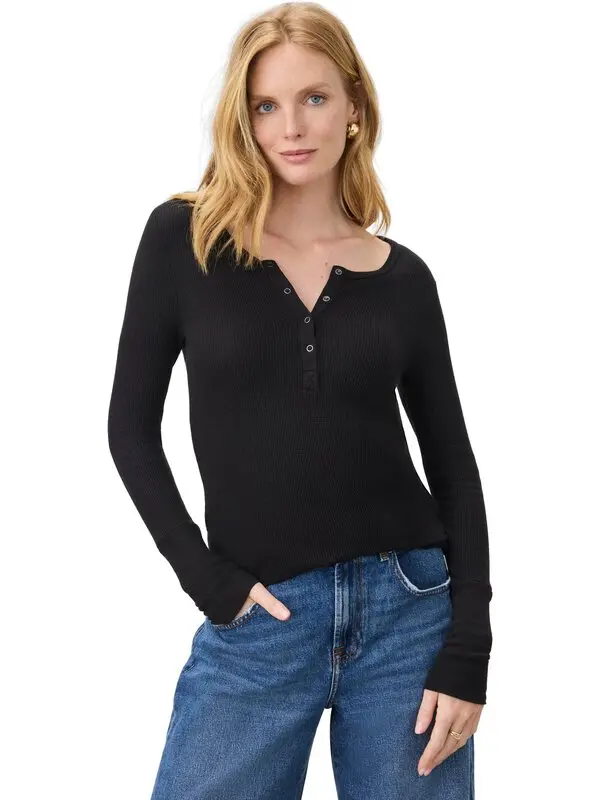 Splendid Thermal Henley With Elongated Cuffs - Black