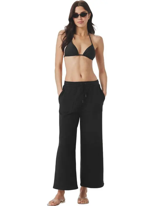 Splendid Goldie Sweatpant Cropped Wide Leg With Aloe-infused Fabric - Black