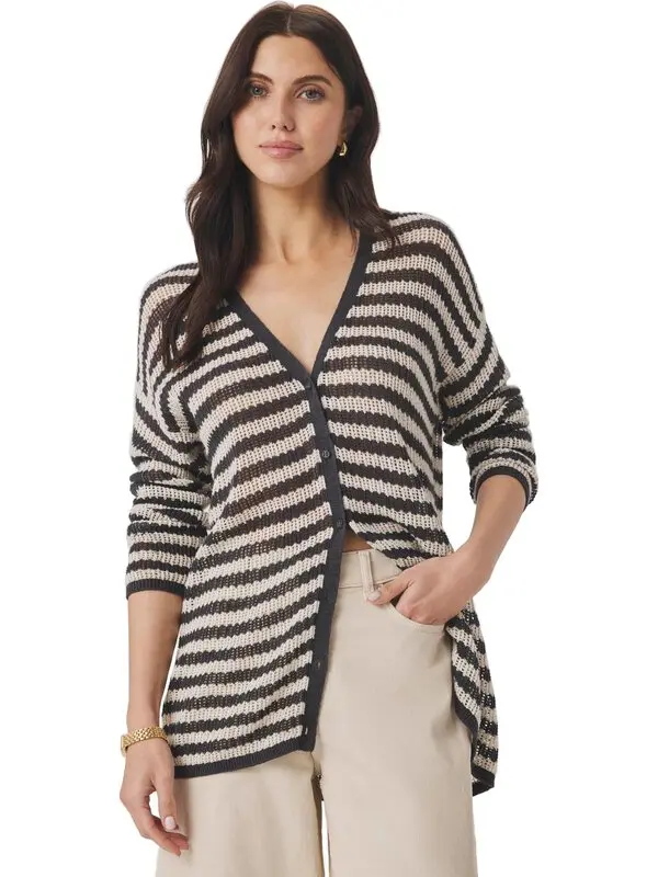 Splendid Yasmine Striped Open Cardigan - Lead/natural