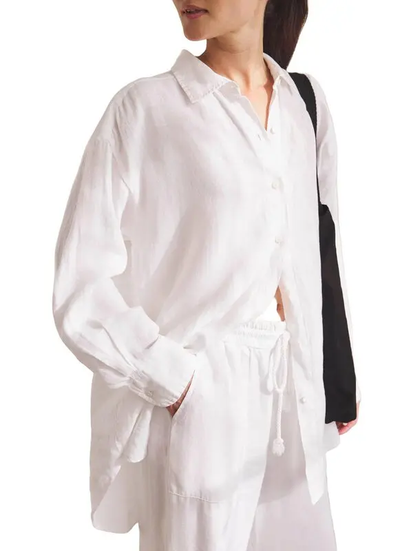 Splendid Stella Linen Button-down Shirt - Scarlet