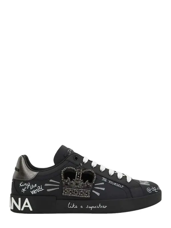 Dolce & Gabbana Embellished Crown Logo Sneakers - Black