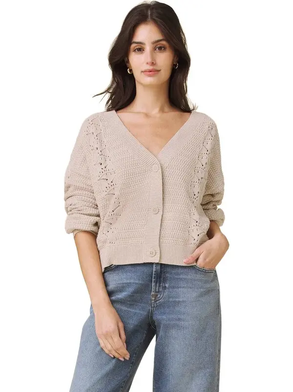 Splendid Bridget Cardigan With Pointelle Detailing - Navy