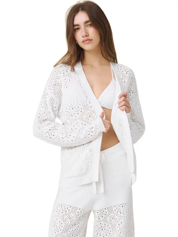 Splendid Crochet Open Cardigan - White