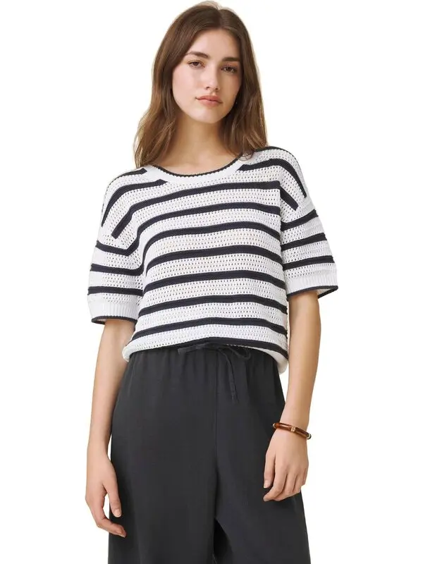 Splendid Beckham Stripe Sweater - White/navy