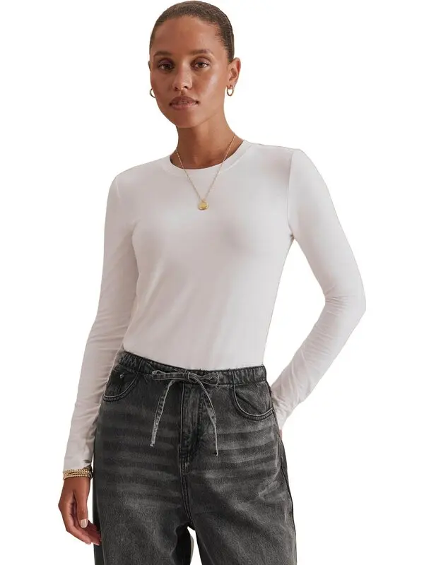 Splendid Bamboo Blend Long Sleeve Fitted Crewneck Tee - Java