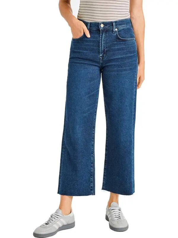 Splendid Cropped Wide Leg Raw Hem Jeans - Paradise Cove Dark Wash