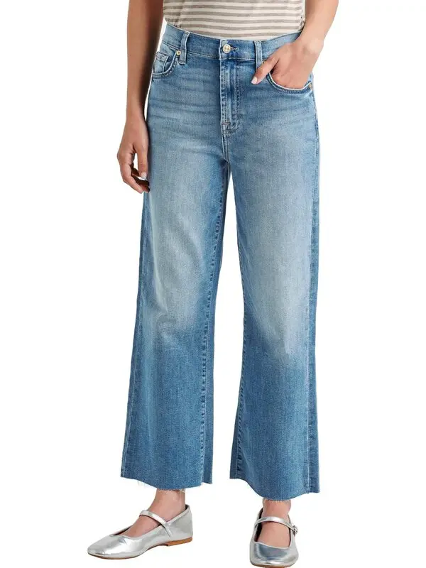 Splendid Light Wash Cropped Wide Leg Raw Hem Jeans - Astra Light Wash
