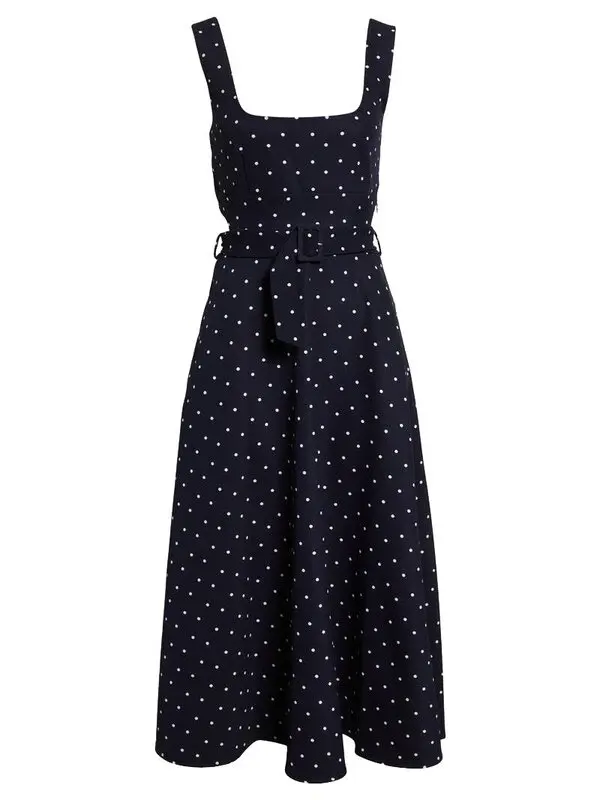 REISS Orielle Polka Dot Midi Dress - Navy