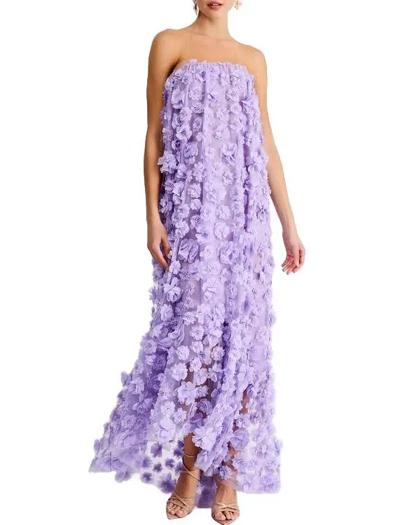 HELSI Athena Strapless Floral Appliqué Gown - Lavender