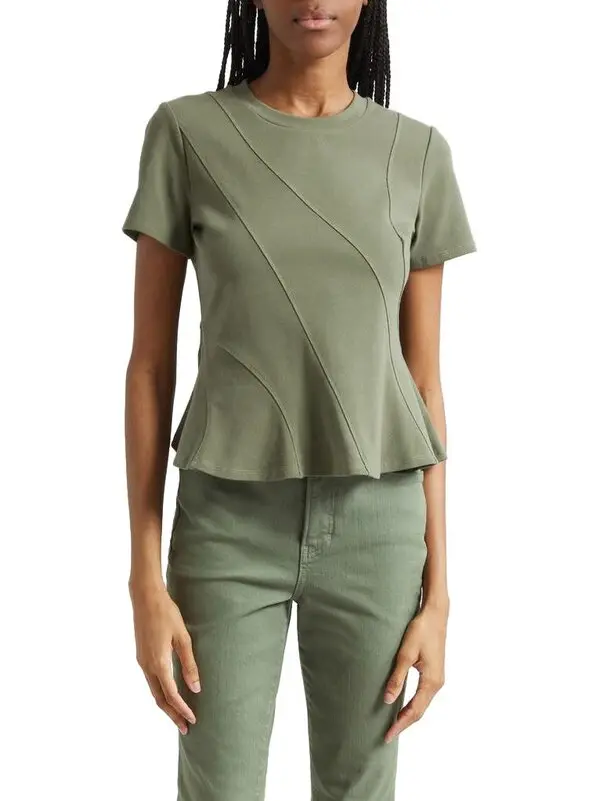 Veronica Beard Syverin Stretch Cotton Peplum T-shirt - Stone Army