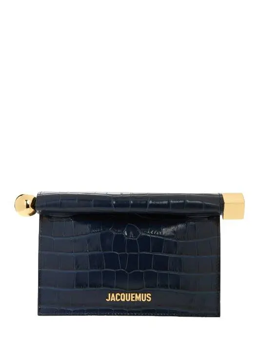 Jacquemus La Pochette Rond Carré Croc Embossed Leather Clutch - Dark Navy 390