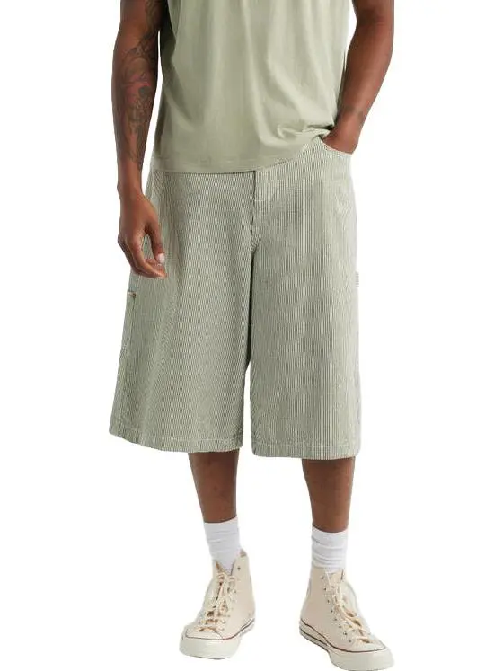 ELWOOD Pinstripe Denim Field Shorts - Green Pinstripe