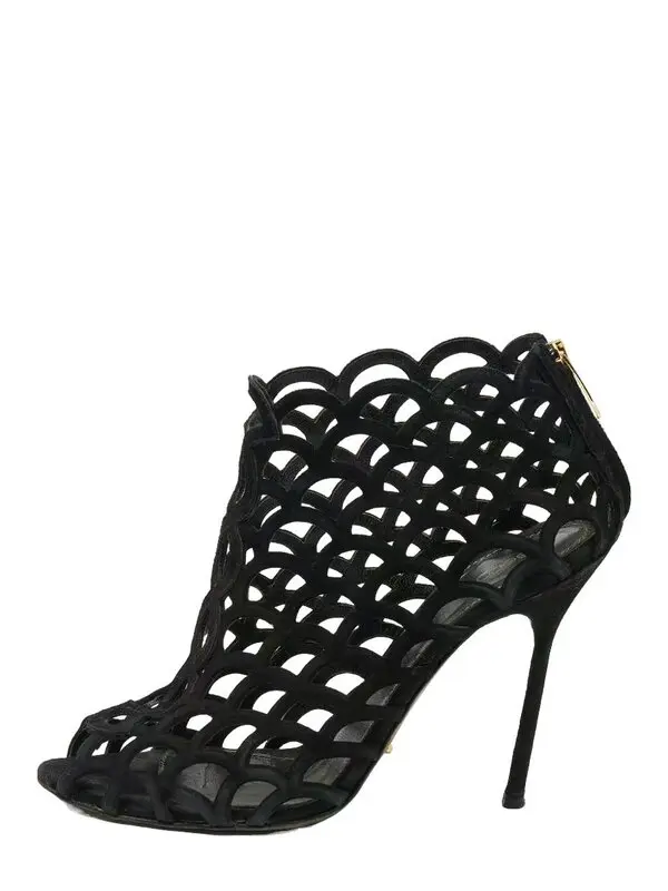 SERGIO ROSSI Suede Caged Open-toe Stiletto Ankle Boots - Black