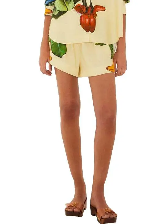 Farm Rio Banana Grapes Linen Blend Shorts - Yellow