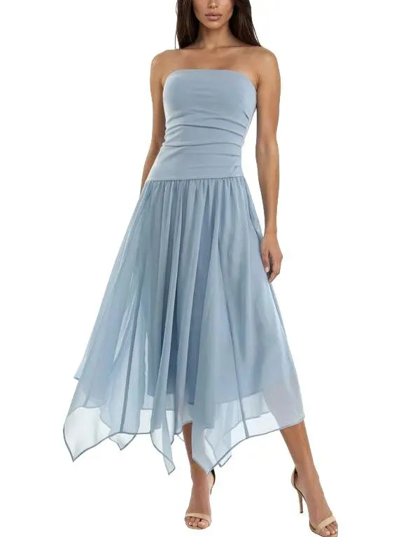 SOCIALITE Mixed Media Strapless Gown - Slate Blue