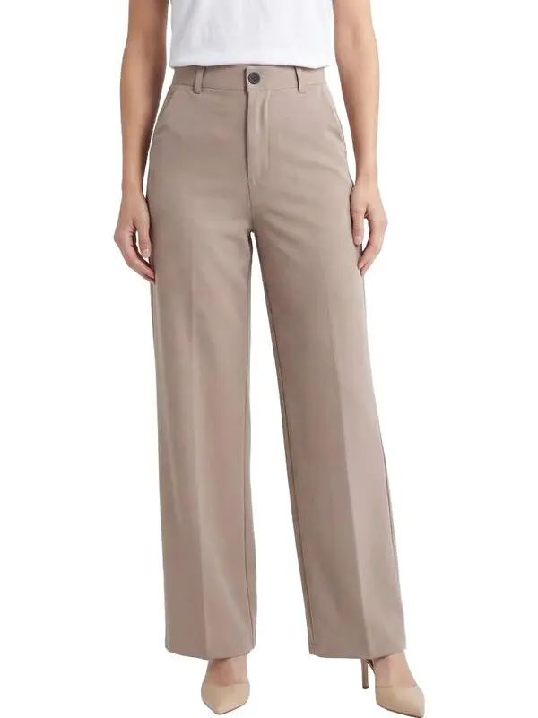 SOLOMON & SAGE Classic High Waist Wide Leg Pants - Taupe