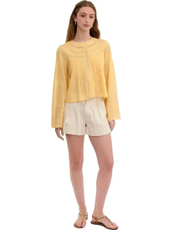 Rebecca Taylor Sabine Voile Blouse With Pintuck And Lace Detailing - Daisy Yellow