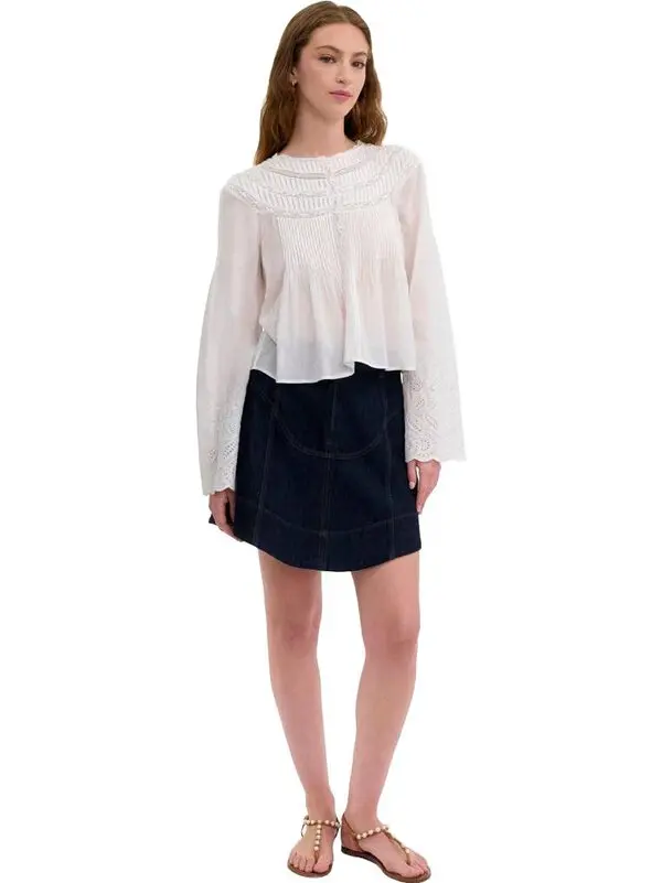 Rebecca Taylor Sabine Voile Blouse With Pintuck And Lace Detailing - Ivory