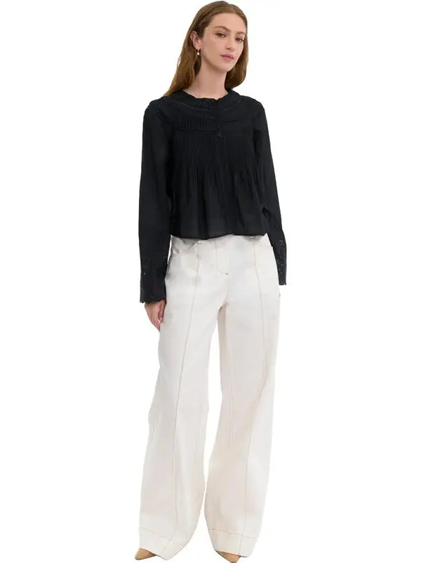 Rebecca Taylor Sabine Voile Blouse With Pintuck And Lace Detailing - Jet Black