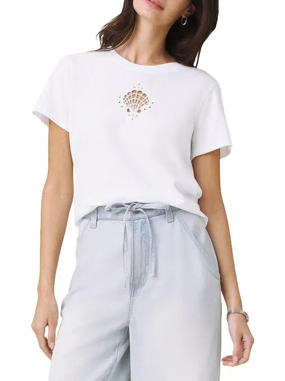 Splendid Embroidered Cutwork Seashell Cotton T-shirt - White