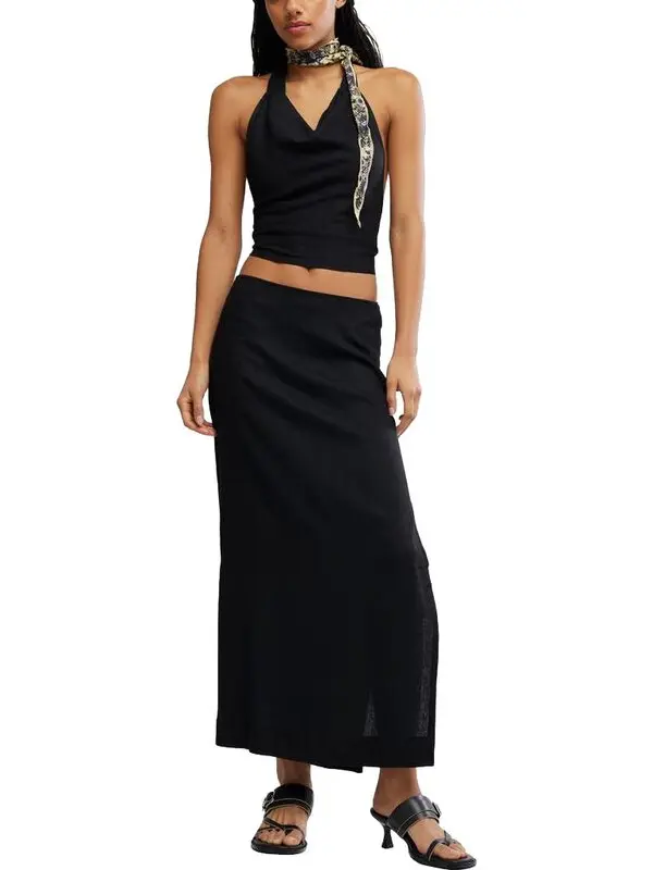 Free People Iconic Allure Crop Halter Top & Maxi Skirt Set - Black