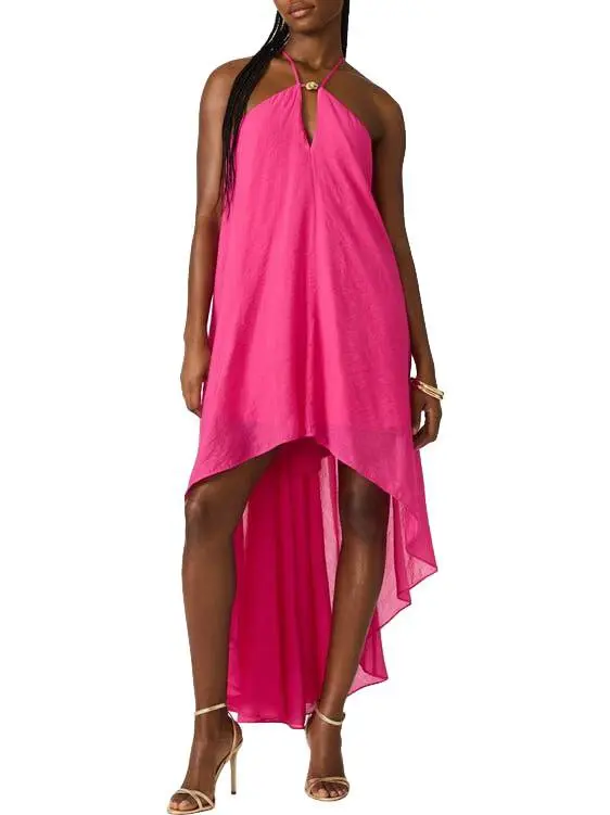 Steve Madden Suzanne High-low Halter Neck Dress - Pink Yarrow