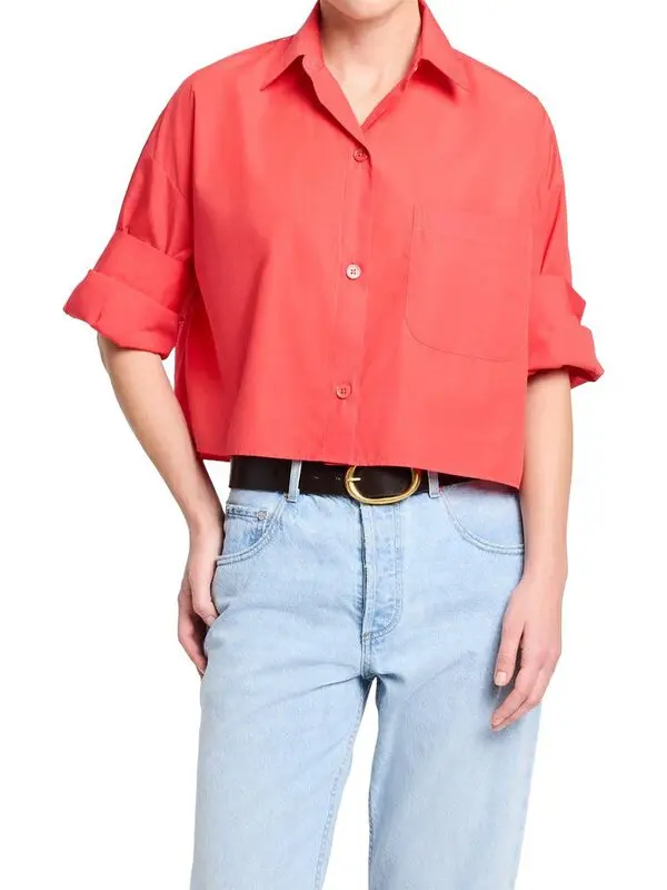 TWP Cropped Button-up Shirt With Spread Collar - Tomato