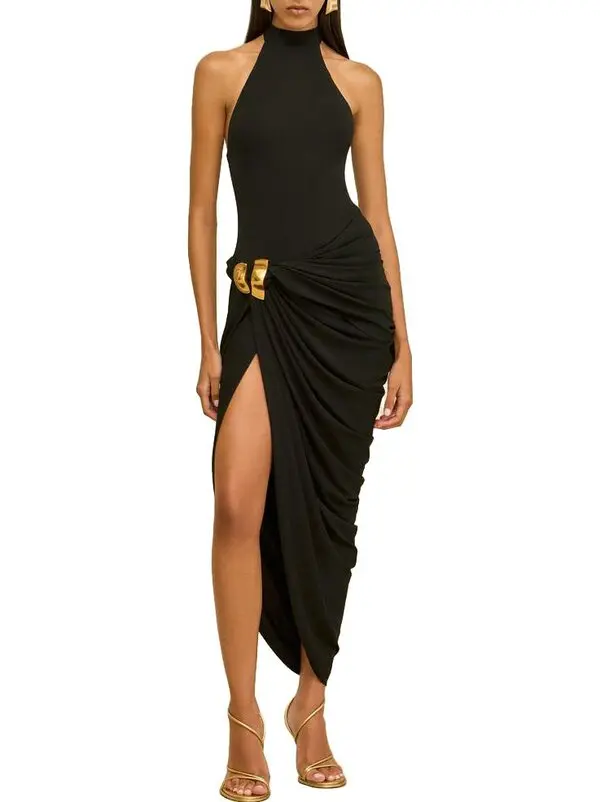Cult Gaia Sutton Halter Neck Maxi Dress With Hardware Accent - Black