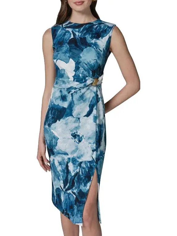 Donna Karan New York Floral Gathered Waist Midi Dress - Nightfall Multi