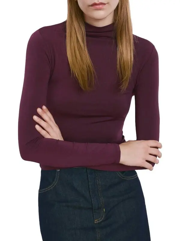 Mango Funnel Neck Long Sleeve T-shirt - Burgundy