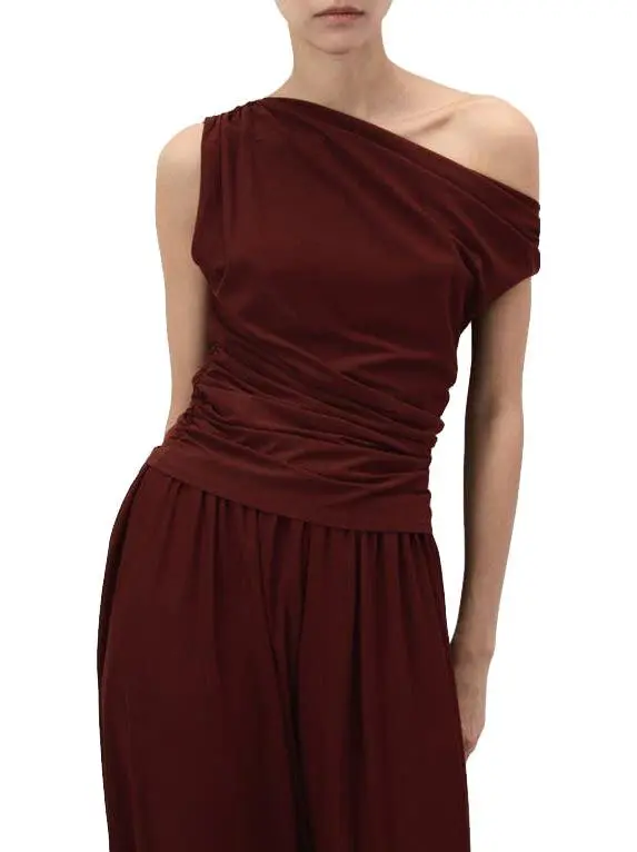 Mango Asymmetrical Ruched One-shoulder Top - Russet