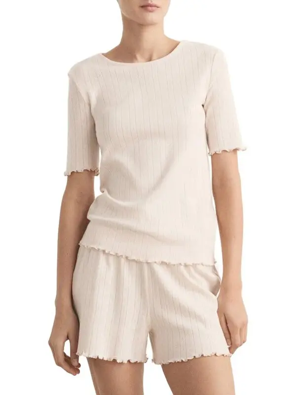 Mango Lettuce Edge Pointelle Cotton Sleep T-shirt - Pink