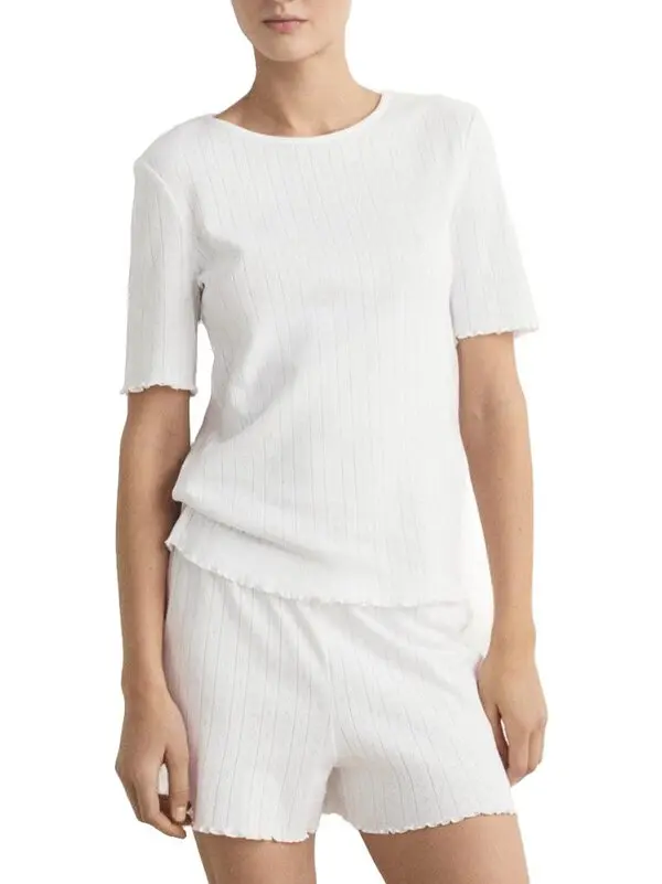 Mango Lettuce Edge Pointelle Cotton Sleep T-shirt - White