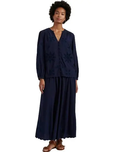 Chinti & Parker Linen-blend Broderie Blouse - Blue