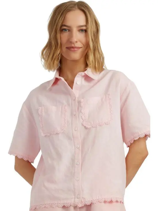 Chinti & Parker Linen-blend Scalloped Edge Shirt - Light Pink