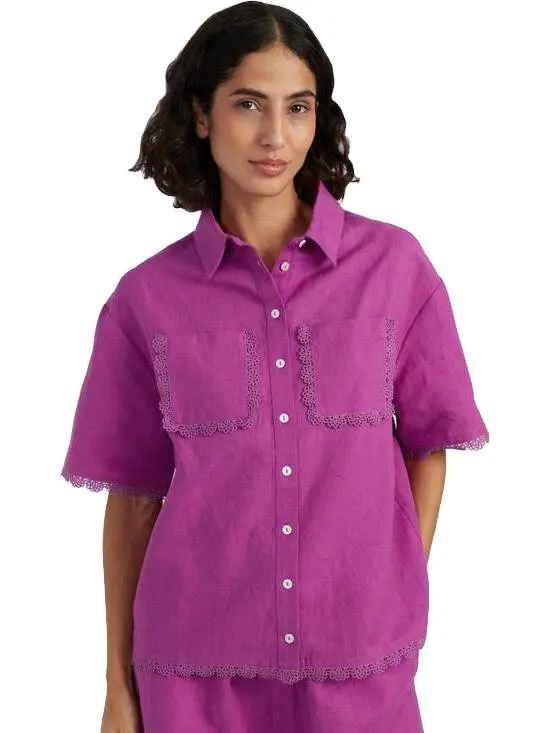 Chinti & Parker Linen-blend Scalloped Edge Shirt - Magenta