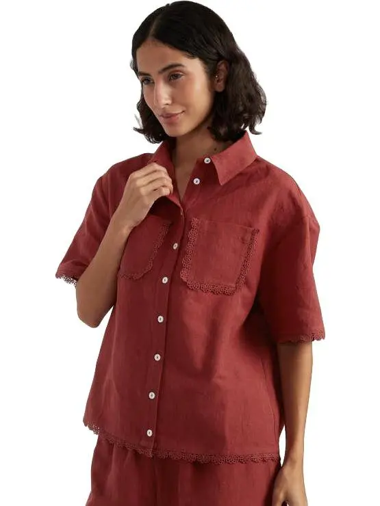 Chinti & Parker Linen-blend Scalloped Edge Shirt - Sienna