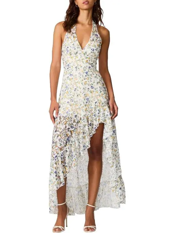 Steve Madden Floral Print Halter Maxi Dress - White Ditsy Floral