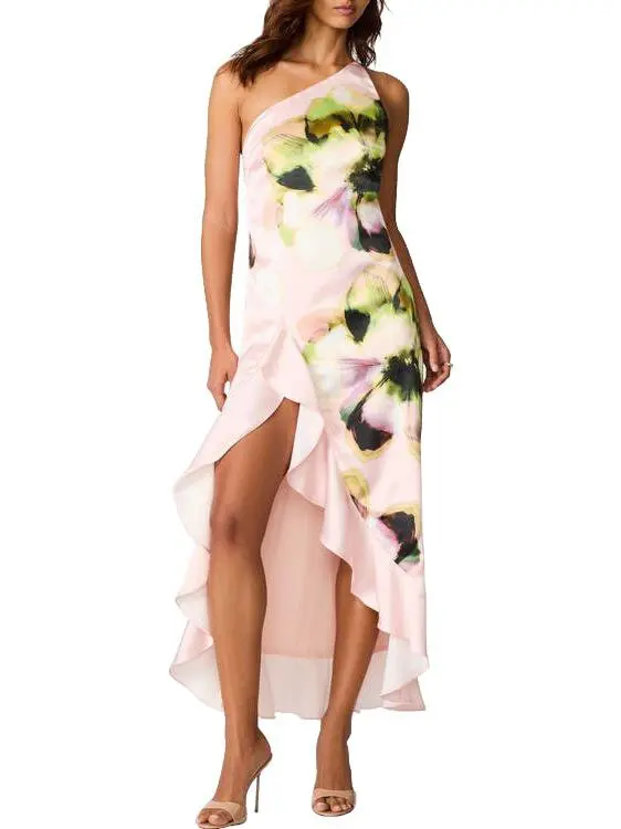 Steve Madden Mindy Floral Print One-shoulder High-low Dress - Pink Carnation